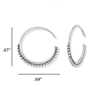 Boma Jewelry Sterling Silver Bali Style Boho Oxidized Beaded Texture Pull Through Hoop Earrings