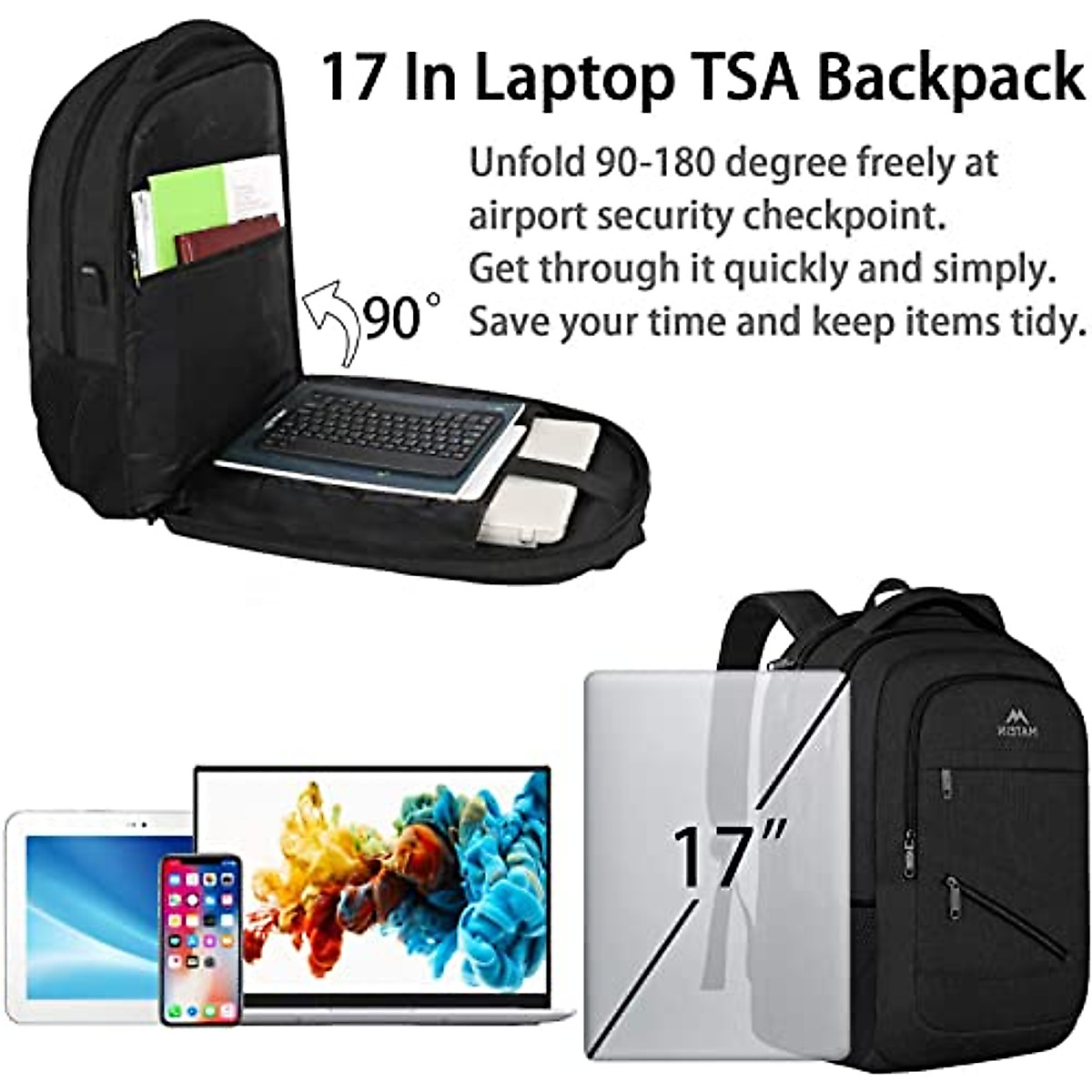 Matein Business Travel Backpack, Extra Large TSA Friendly Work Backpack with USB Charging Port and Laptop Compartment,Water Resistant College School Backpack for Men Women Fits 17 Inch Laptop Notebook