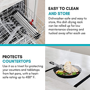 MK3 roll up Dish Drying Rack for Kitchen Counter , with Sponge Holder for Kitchen Sink Caddy Organizer Telescopic Storage Black