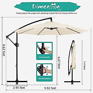 Shintenchi Patio Offset Umbrella w/Easy Tilt Adjustment,Crank and Cross Base, Outdoor Cantilever Hanging Umbrella with 8 Ribs, 95% UV protection and Waterproof Canopy, Cream White
