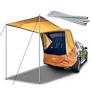 Poles Included Tailgate Shade Awning Tent for Car Camping Road Trip Essentials Small to Midsize SUV Waterproof 3000MM UPF 50+ Yellow (Large)