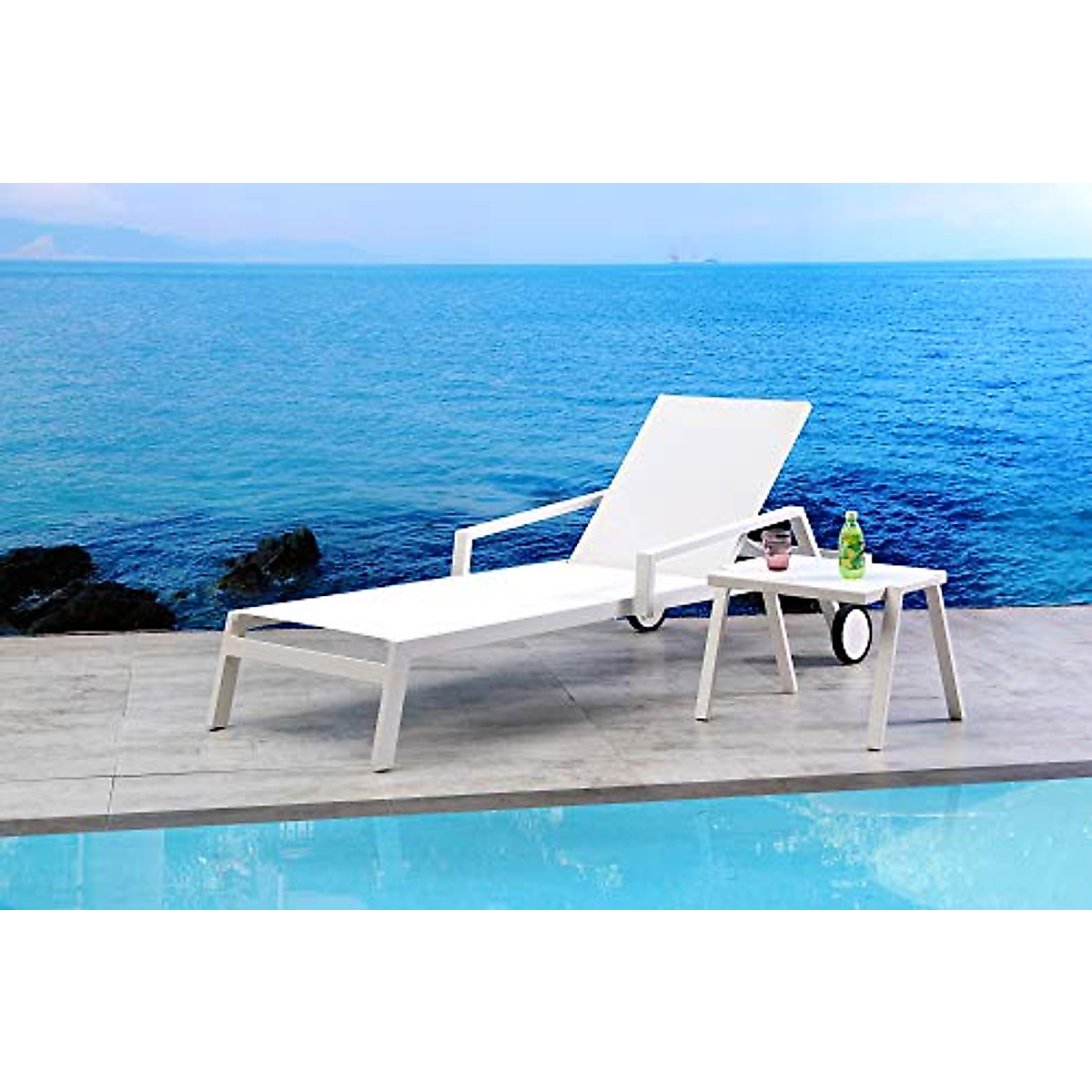 Whiteline Modern Outdoor Living White Bondi Contemporary Outdoor Chaise, 2 Piece Set