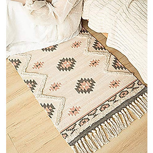 Wolala Home Print Tufted Rug Mat Boho Geometric Tassels Throw Area Rugs Machine Washable Fringe with Non-Slip Mat for Bathroom,Bedroom,Living Room,Laundry Room Kitchen Rug,Doormat (2'x3')