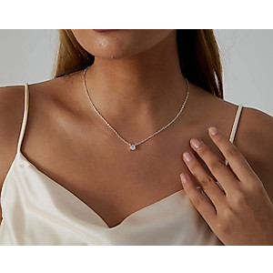 Kyerlyn Diamond Solitaire Pendant Necklaces for Women Filled CZ Necklace Silver Plated Necklace Cubic Zirconia Adjustable Necklace Delicate Simple Jewelry Mothers Day Gift