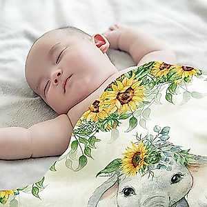 PUREFLY Personalized Baby Blankets with Name for Girls-Custom Name Baby Blanket for Girls, Customized Elephant Floral Sunflowers Toddler Baby Fleece Blankets for Girls Boys Gifts for Newborn Infant