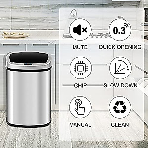Dkeli Automatic Trash Can Stainless Steel Kitchen Garbage Can with Lid, 13 Gallon / 50 Liter Touchless Home Office Living Room Bedroom Bathroom Trash Bin