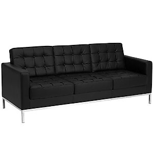 Flash Furniture HERCULES Lacey Series Contemporary Black LeatherSoft Sofa with Stainless Steel Frame