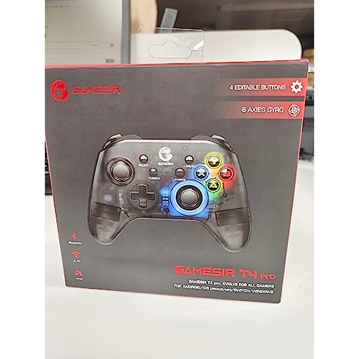 GameSir T4 Pro Wireless Game Controller for Windows 7 8 10 PC/iPhone/Android/Switch, Dual Shock USB Bluetooth Mobile Phone Gamepad Joystick for Apple Arcade MFi Games, Semi-Transparent LED Backlight