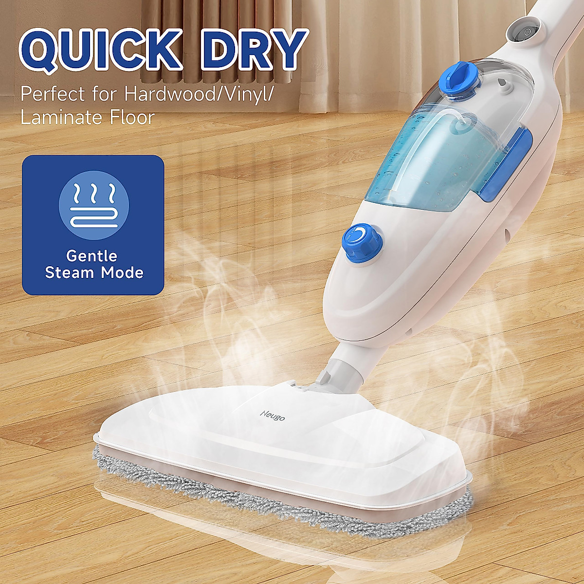 Steam Mop for Hardwood Floor Cleaning, Floor Steamer Cleaner Lightweight for Vinyl, Laminate, Carpet, Tile Hard Floors w/Adjustable Steam Modes & Height, 23ft Cord, 2 Washable Pad