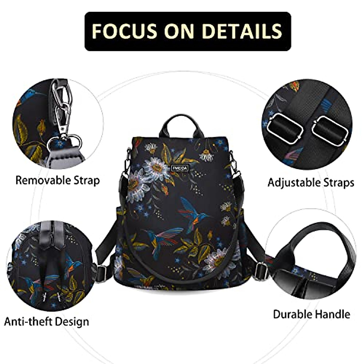 Backpack Purse for Women Travel Backpack Anti Theft Fashion Backpack Nylon Waterptoof Backpack Daypack College Bookbag Shoulder Bag Cute Hummingbird