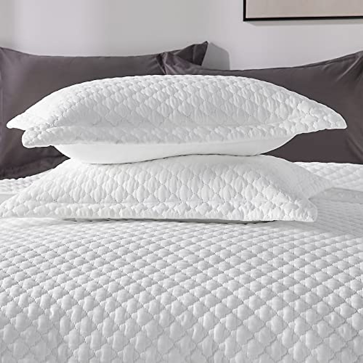 CozyLux Quilt Set Twin Size White 2 Pieces - Lightweight Soft Bedspread - Lantern Ogee Pattern Coverlet Bedding Set for All Season - 1 Quilt and 1 Pillow Sham - White, 68"x86"