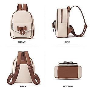 CLUCI Mini Backpack for Girls Cute Bowknot Small Leather Backpack Purse for Women Casual Daypack White With Brown