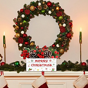 Christmas Table Centerpieces Mini Merry Christmas Wooden Crate, Christmas Tiered Tray Decorations Christmas Flower Arrangements with Pinecone Red Berries for Tiered Tray Shelf Table Kitchen Home Decor