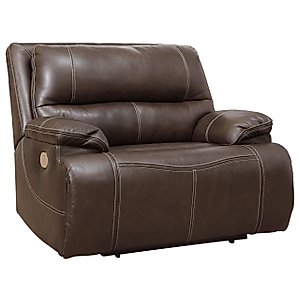 Signature Design by Ashley Ricmen Leather Adjustable Oversized Power Recliner with USB Charging, Dark Brown