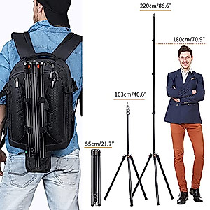 K&F Concept 86.6 inch/7.2ft Aluminium Photography Video Tripod Light Stand for Reflectors, Softboxes, Flash, Strobe Lights, Umbrellas, Compact Lightweight Travel Lighting Stands with Carry Case