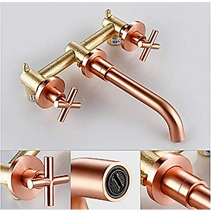 ShiSyan Y-LKUN Faucet Modern Brushed Rose Gold Brass Double Cross Handle Bath Wall Mounted 3 Hole Water Bathroom Home Sink Faucet Hot Cold Tap in-Wall