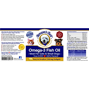 Benson's Best Omega 3 Fish Oil for Cats & Small Dogs - 200 Softgels 500mg - 43% More Omega 3 Fatty Acids Than Salmon Oil - 100% Pure, Non-GMO, Natural Pet Food Dog Fish Oil Supplements
