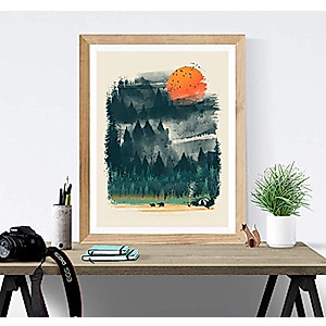 Wilderness Print/Camping Hiking Print/Great Outdoors Print/Wilderness Lover Wall Art/Forest Trees Bears Tent Nature Inspiration Home Decor/Unframed 18 x 24 Inch Poster