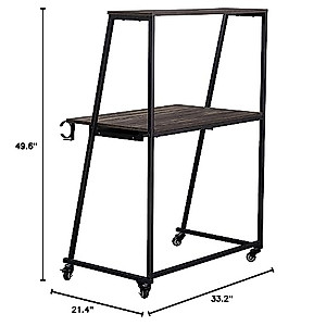 Studio Space 33" Computer Desk, Space-Saving Mobile Workstation with Lockable Wheels, Cup Holder and Headset Hook for Home Office, Brown