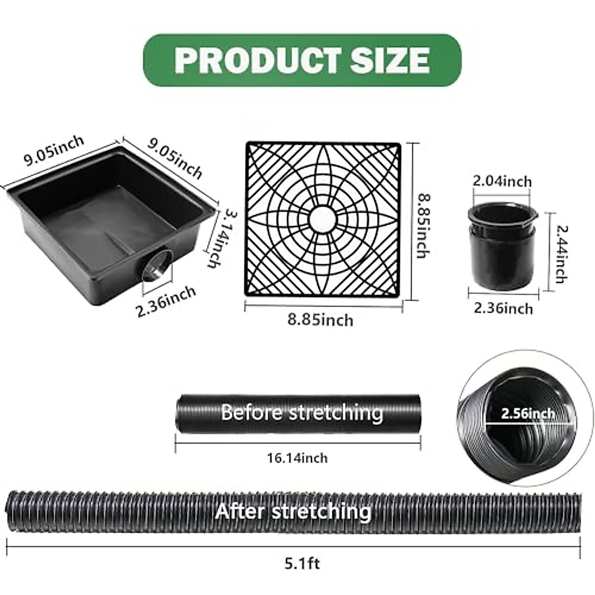 Upgraded Gutter Downspout Extensions Flexible, No Dig Catch Basin Downspout Extension with Leak-Proof Splash Block Kit,Extendable from 1.34’ to 5.1’