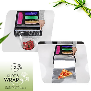 Zosia Home 6 in 1 Bamboo Ziplock Bag Organizer with Wrap Dispenser - Baggie Organizer, Plastic Fits Quart, Gallon, Snack, Sandwich Bags, for Drawer, 3''x13''x17'', Black