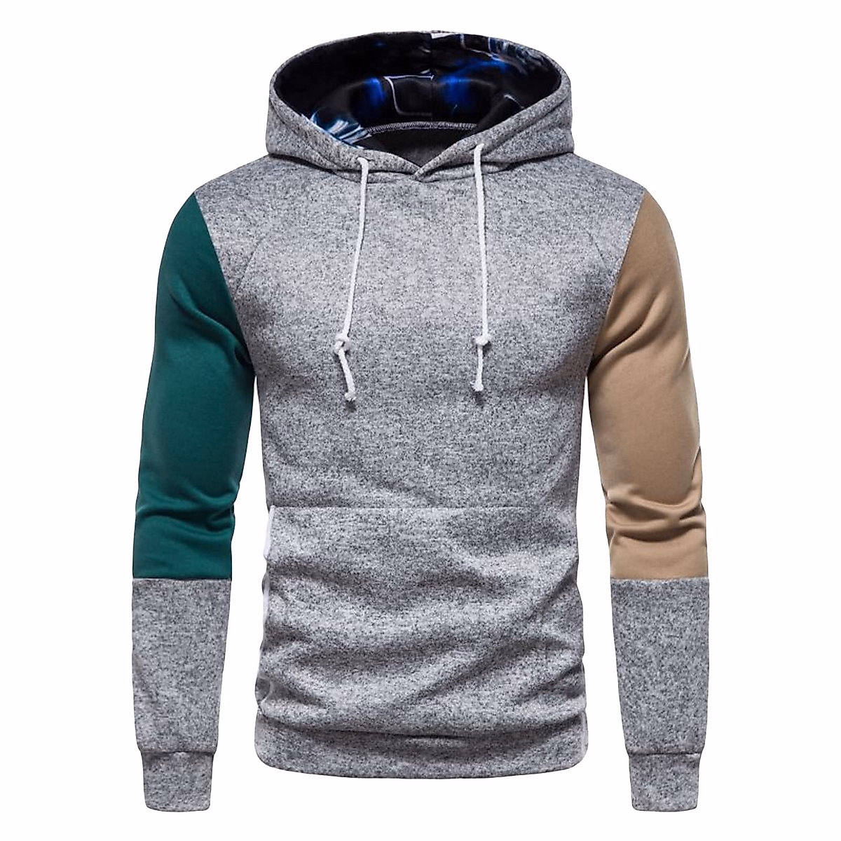 Maiyifu-GJ Men Casual Colorblock Pullover Hoodies Long Sleeve Patchwork Drawstring Hoodie Casual Slim Fit Hooded Sweatshirt (Light Grey,3X-Large)