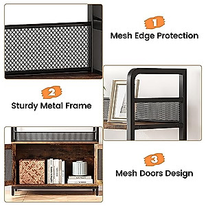 IDEALHOUSE Bookshelf with Doors Industrial Bookcase with 3 Tiers Open Storage Shelves Rustic Bookshelves Tall Display Rack Cabinet Farmhouse Bookshelf for Bedroom, Living Room, Home Office, Brown