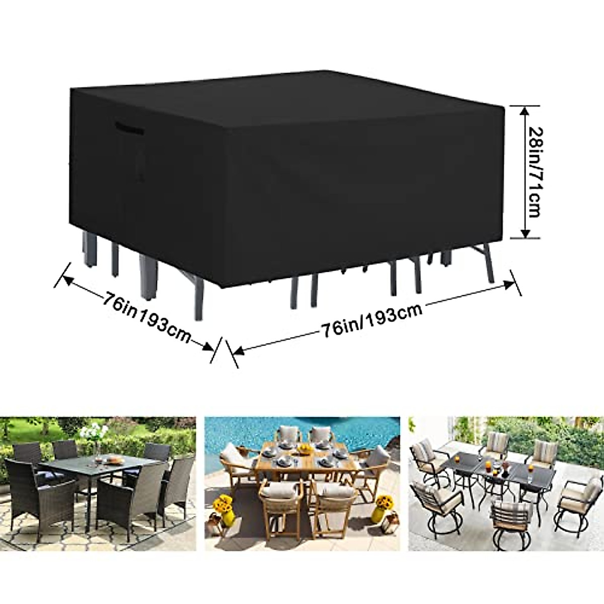 ABCCANOPY Outdoor Square Patio Furniture Covers 600D Oxford Heavy Duty Table Cover Waterproof Windproof Anti-UV Dust Proof Protective Covers Dining Table & Chair Set Cover 76x76x28 inches