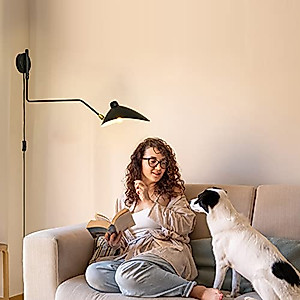 Modern Wall Sconce Plug in or Hardwired Adjustable Swing Arm Vintage Wall Lamp,Mid-Century Black Wall Lights Rotatable for Bedside Living Room,Brass and Black Finish (2 Pack) (1 Light)