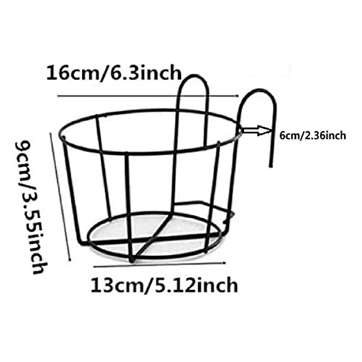 4 Pack Hanging Railing Planters Flower Pot Holders Plant Iron Racks Fence Metal Potted Stand Mounted Balcony Round Plant Baskets Shelf Container Box for Indoor&Outdoor Use-Black,Garden Steel Pots,6.3"