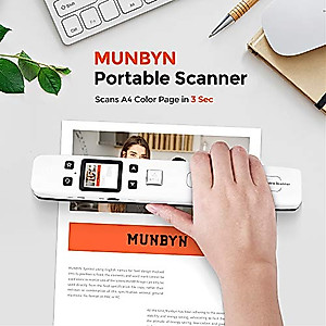 MUNBYN Portable Scanner, Photo Scanner for Documents Pictures Texts in 1050DPI, Flat Scanning, Included 16GB SD Card, Photo Scanner Uploads Images to Computer Via USB or Built-in Wi-Fi, No Driver