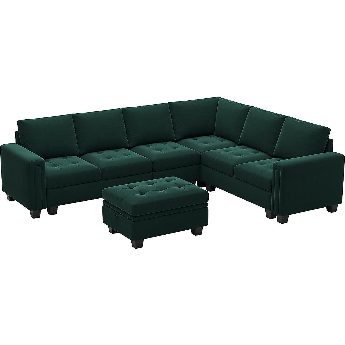 Belffin Velvet L Shaped Sofa Couch with Reversible Chaise Convertible Modular Sectional Sofa Set with Storage Ottoman Corner Sofa Set for Living Room Green