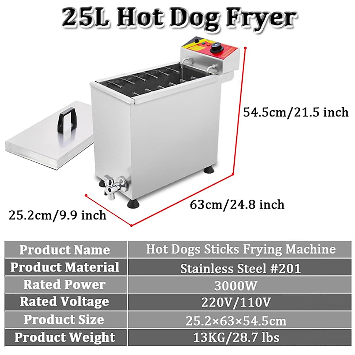 YXCUSAM Cheese Hot Dog Stick Machine Stainless Steel,Temperature Adjustable,Automatic Corn Dog Deep Fryer for Home Kitchen