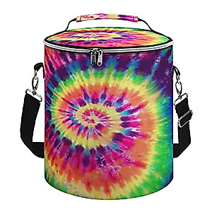 Tie Dye Insulated Bag Portable Ice Box Cooler Shoulder Pack Zip Around Bucket for Grocery Shopping Picnics Work Meals