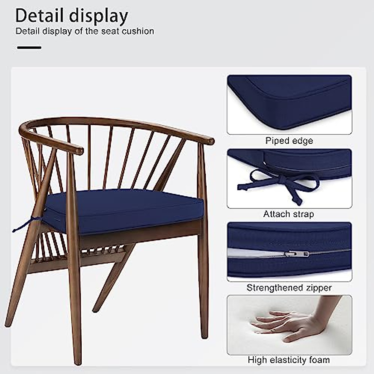 Favoyard Outdoor Chair Cushions 19"x19"x2" Set of 4 Waterproof Seat Cushion for Patio Furniture with 3-Year Fade Resistant Removable Cover Attach Straps Hidden Zipper Round Corner for Yard Garden