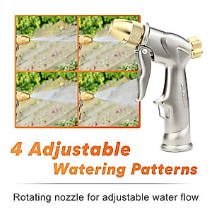 NEOTEC Upgrade 100% Heavy Duty Metal Garden Hose Nozzle，High Pressure Water Hose Nozzle with 4 Spray Patterns Rotating for Outdoor Lawn & Garden Watering, Car & Pet Washing