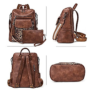 OPAGE Leather Backpack Purse for Women Fashion Designer Ladies Shoulder Bags Travel Backpack With Wristlet