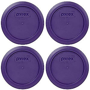 Pyrex 7200-PC Plum Purple Round Plastic Food Storage Replacement Lid, Made in USA - 4 Pack