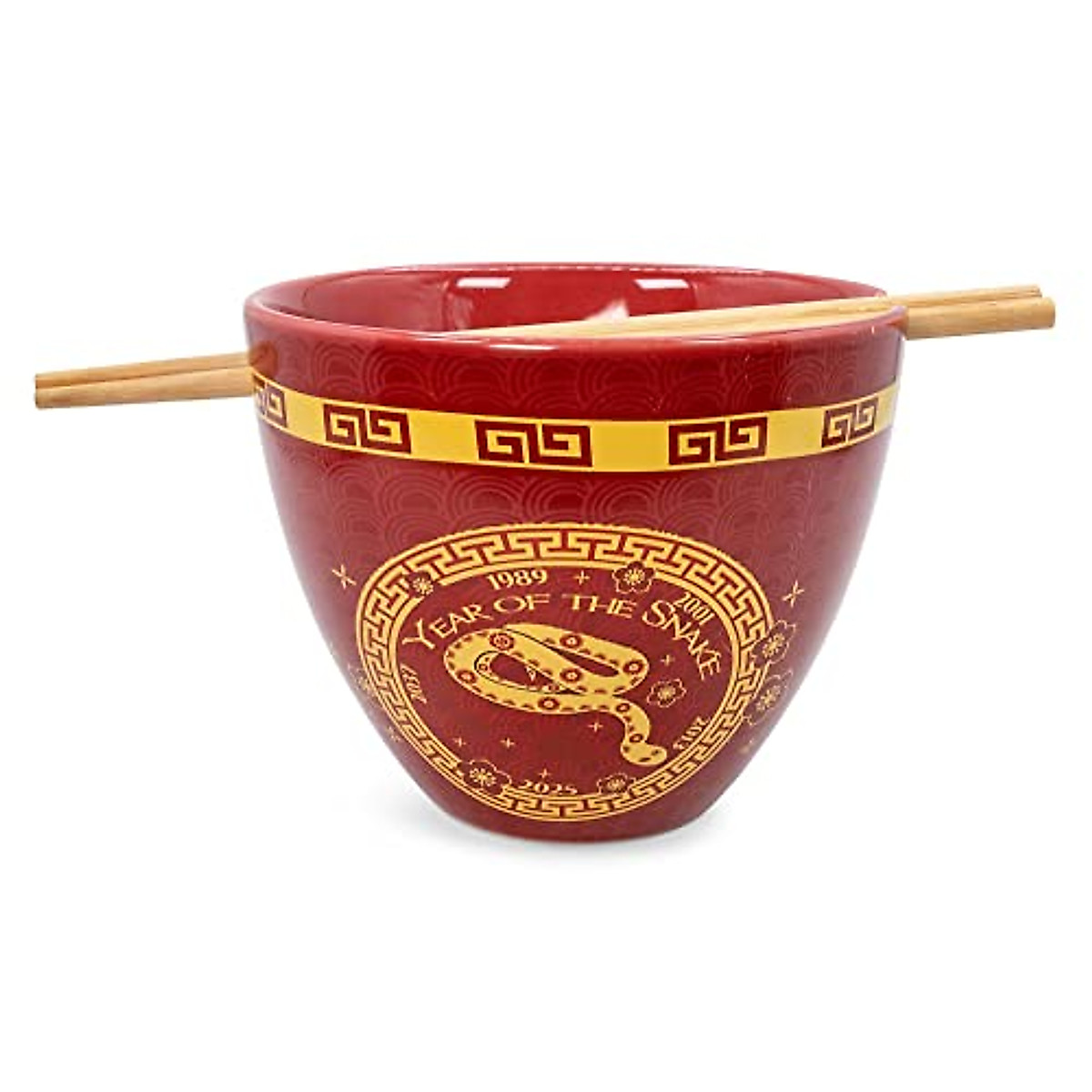 Boom Trendz Year Of The Snake Chinese Zodiac Ceramic Dinnerware Set Includes 16-Ounce Ramen Noodle Bowl Wooden Chopsticks Asian Food Dish Set Home & Kitchen Kawaii Lunar New Year Gifts, Red, One Size