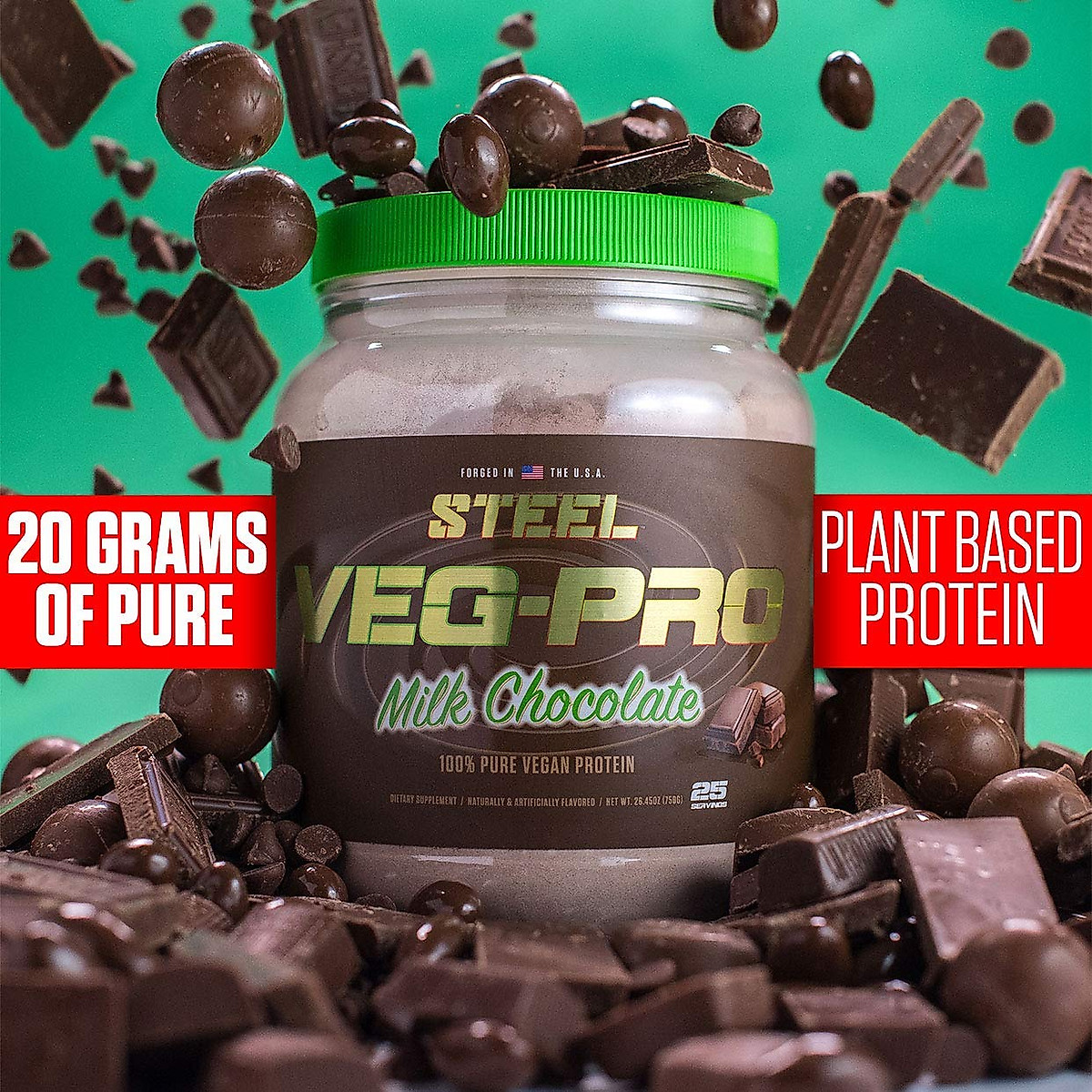 Steel Supplements Veg-PRO | Vegan Protein Powder, Milk Chocolate | 25 Servings (1.65lbs) | Organic Protein Powder with BCAA Amino Acid | Gluten Free | Non Dairy | Low Carb Formula