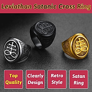 FaithHeart Gothic Jewlery Leviathan Cross Rings Stainless Steel Women Satan Satainism Signet Ring for Cool Male Size 9