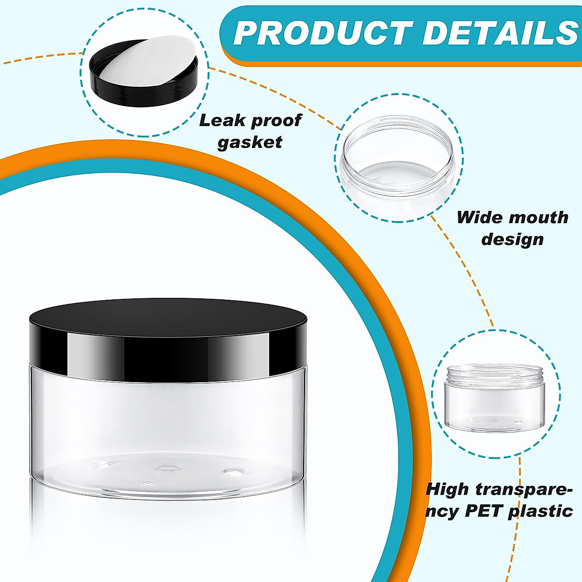 Dandat 24 Pcs Plastic Jars with Lid and Label PET Cosmetic Containers Leak Proof Empty Cosmetic Jars Refillable Storage Travel Containers for Lotion Cream Gel Powder(8 oz,Clear)