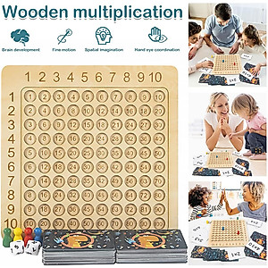 HOTBEST Wooden Math Multiplication Board Montessori Children Counting Toy Educational Multiplication Board Game Wooden Math Blocks Board for Toddlers Kids Over 3 Years Old