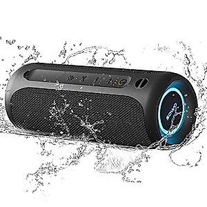 Portable Speaker, Wireless Bluetooth Speaker, IPX7 Waterproof, 25W Loud Stereo Sound, Bassboom Technology, TWS Pairing, Built-in Mic, 16H Playtime with Lights for Home Outdoor - Black