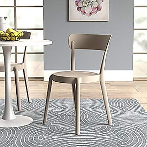Amazon Basics Beige, Armless Bistro Dining Chair-Set of 2, Premium Plastic