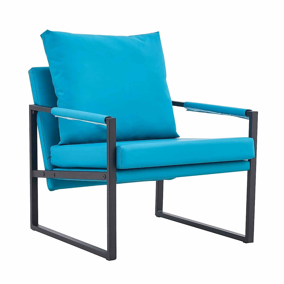 LKTART Accent Chair with Durable Square Metal Frame Cushion Single Sofa Chair Mid Century Modern Reading Comfy Lounge Chair Upholstered Armchair for Living Room Bedroom Office Blue