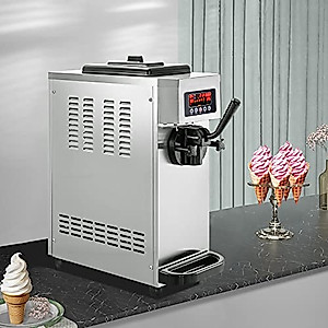 Commercial Ice Cream Maker Single Flavor Commercial Ice Cream Machine 4.7-5.3 Gal/H Soft-Serve Ice Cream Maker, 1800W Countertop Soft Serve Ice Cream Machine, with LCD Panel, Stainless Steel