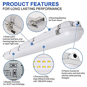 4FT LED Vapor Tight Light,40W-50W-60W Selectable 7800LM Vapor Proof Light 3CCT 3000K-4000K-5000K Tunable, Indoor Workshop Light, IP66 DLC ETL Approved for Cold Room, Car Wash, Parking Garage (12-Pack)