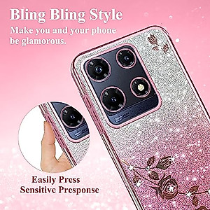 Yarxiawin for Infinix Note 30 Pro Case Clear Glitter Sparkle Luxury Shiny Infinix Note 30 Pro Phone Case Silicone TPU Soft Flower Transparent Shockproof Cover Pruple Thin (Pink)