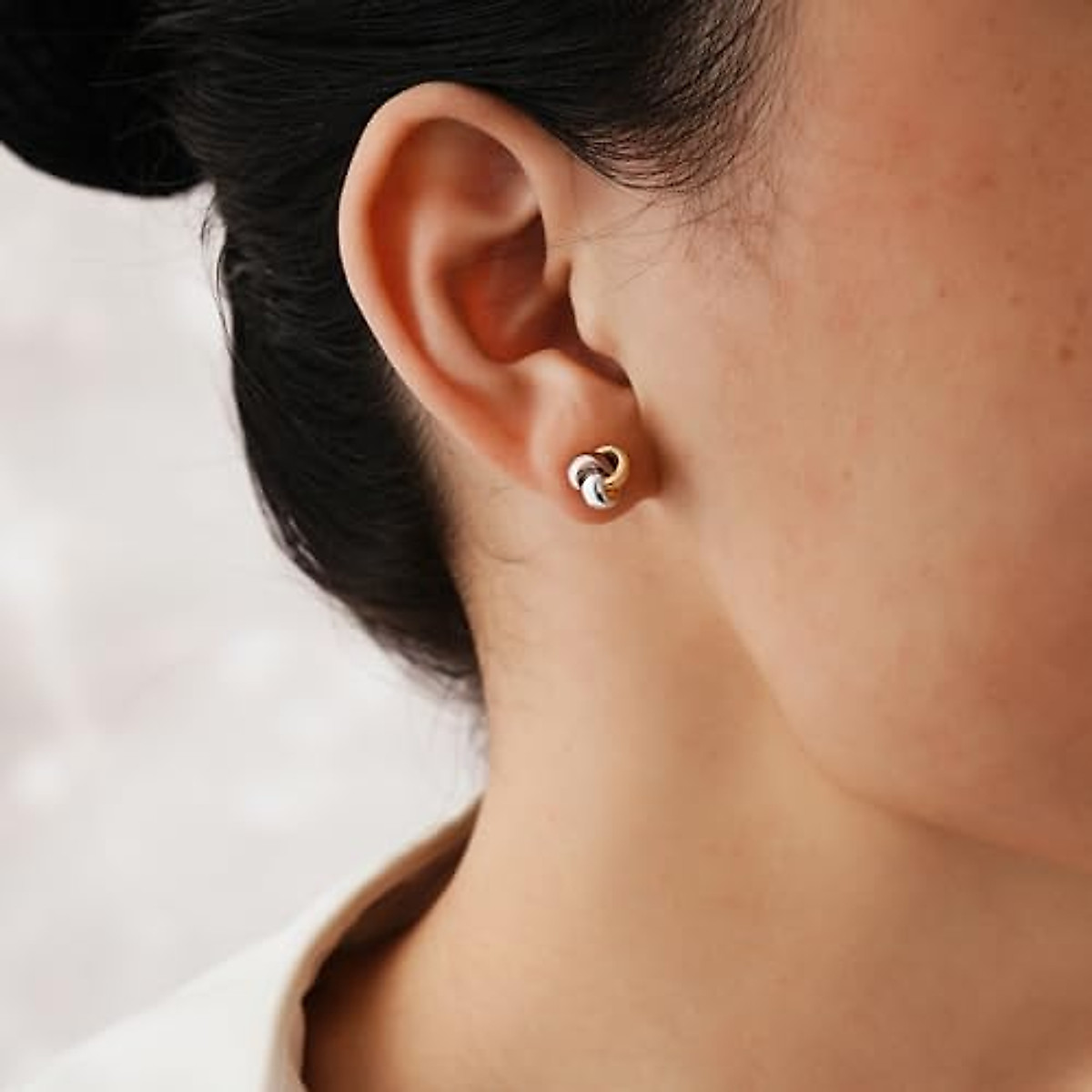 Love Knot Earrings 925 Sterling Silver Love Knot Post Earrings Tri-tone White Yellow and Rose Gold Twisted Love Knot Stud Earrings for Women